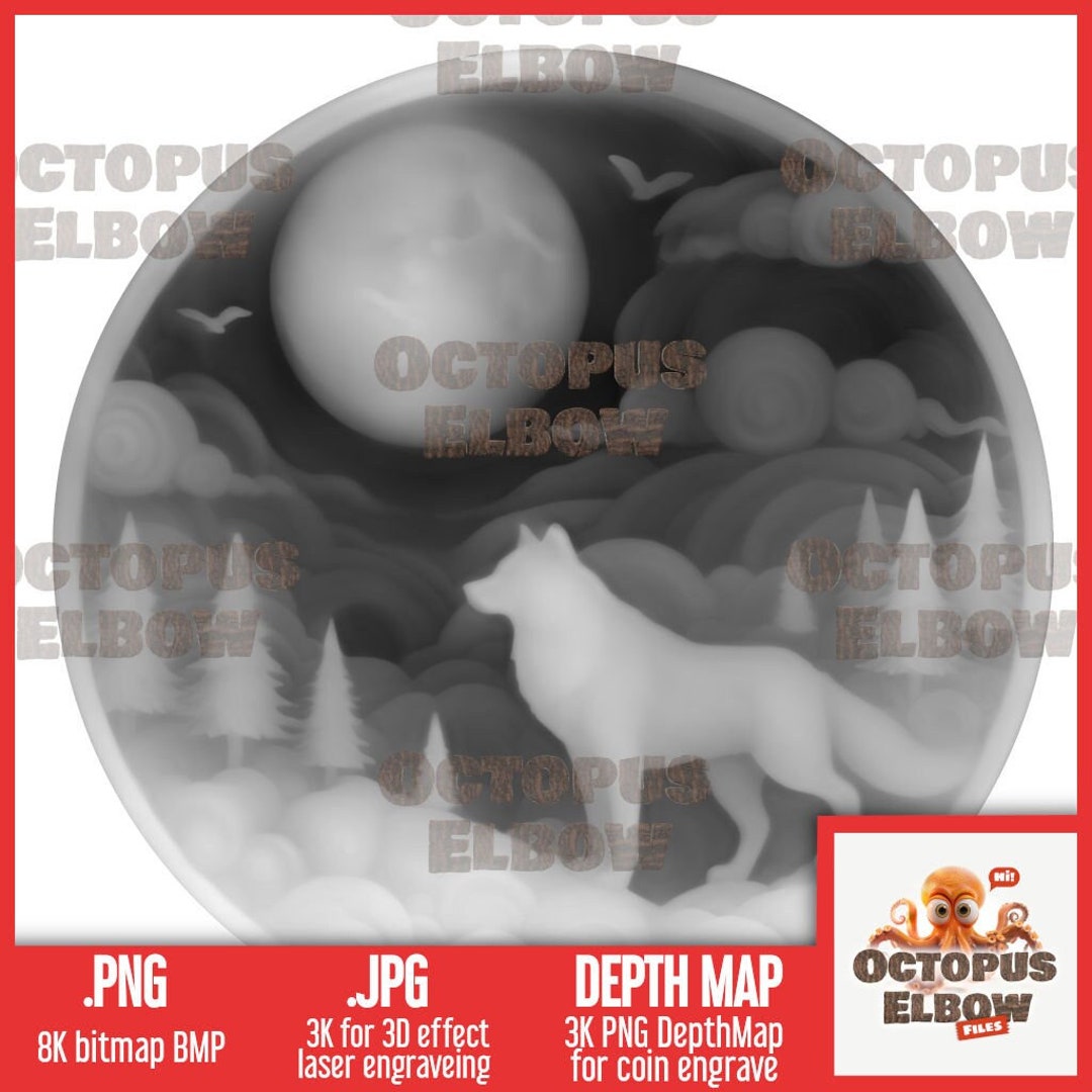 Night Wolf - Depth Map, 8K File for Engrave, Depth Map for Fiber or CNC ...
