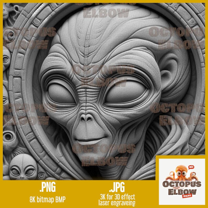 Alien Head - Laser Burn 3D, High Quality Files, Engraving With 3D ...