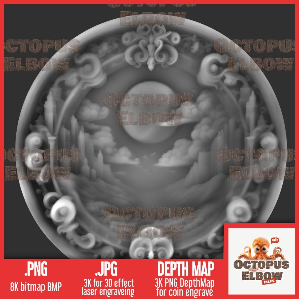 Mooncity - Laser Burn 3D, 8K File for Engrave, Depth Map for Fiber or ...