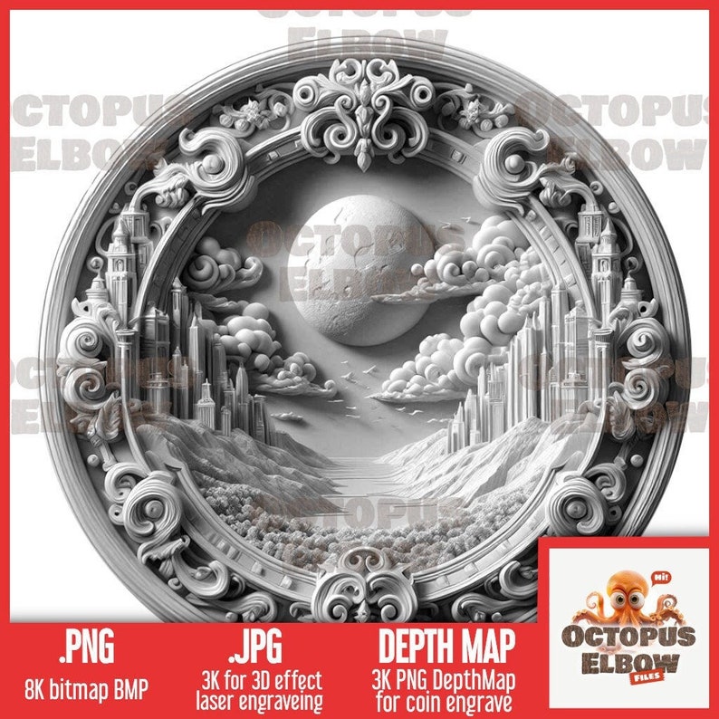 Mooncity - Laser Burn 3D, 8K File for Engrave, Depth Map for Fiber or ...