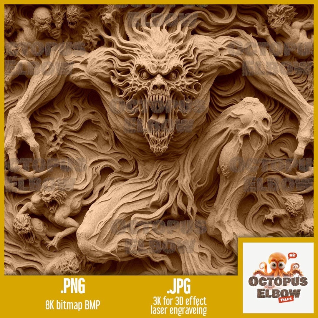Monster Attack - Laser Burn 3D, High Quality Files, Engraving With 3D ...
