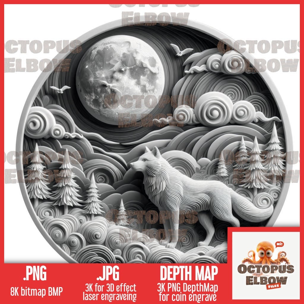 Night Wolf - Depth Map, 8K File for Engrave, Depth Map for Fiber or CNC ...