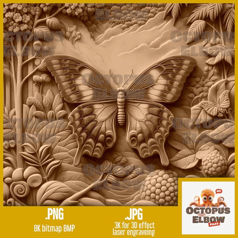 Butterfly in Forest 2 - Laser Burn 3D, High Quality Files, Engraving ...