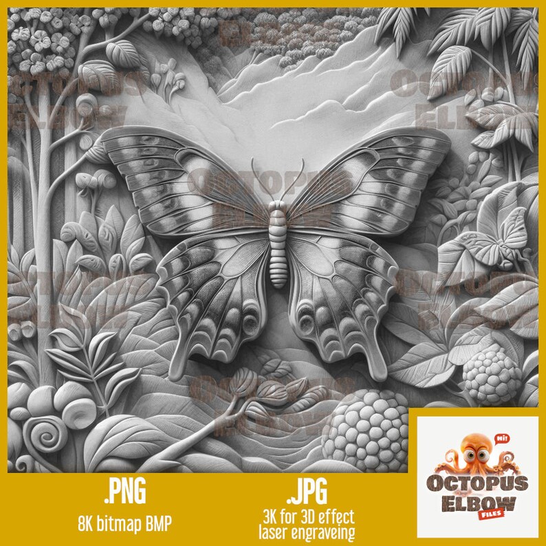 Butterfly in Forest 2 - Laser Burn 3D, High Quality Files, Engraving ...