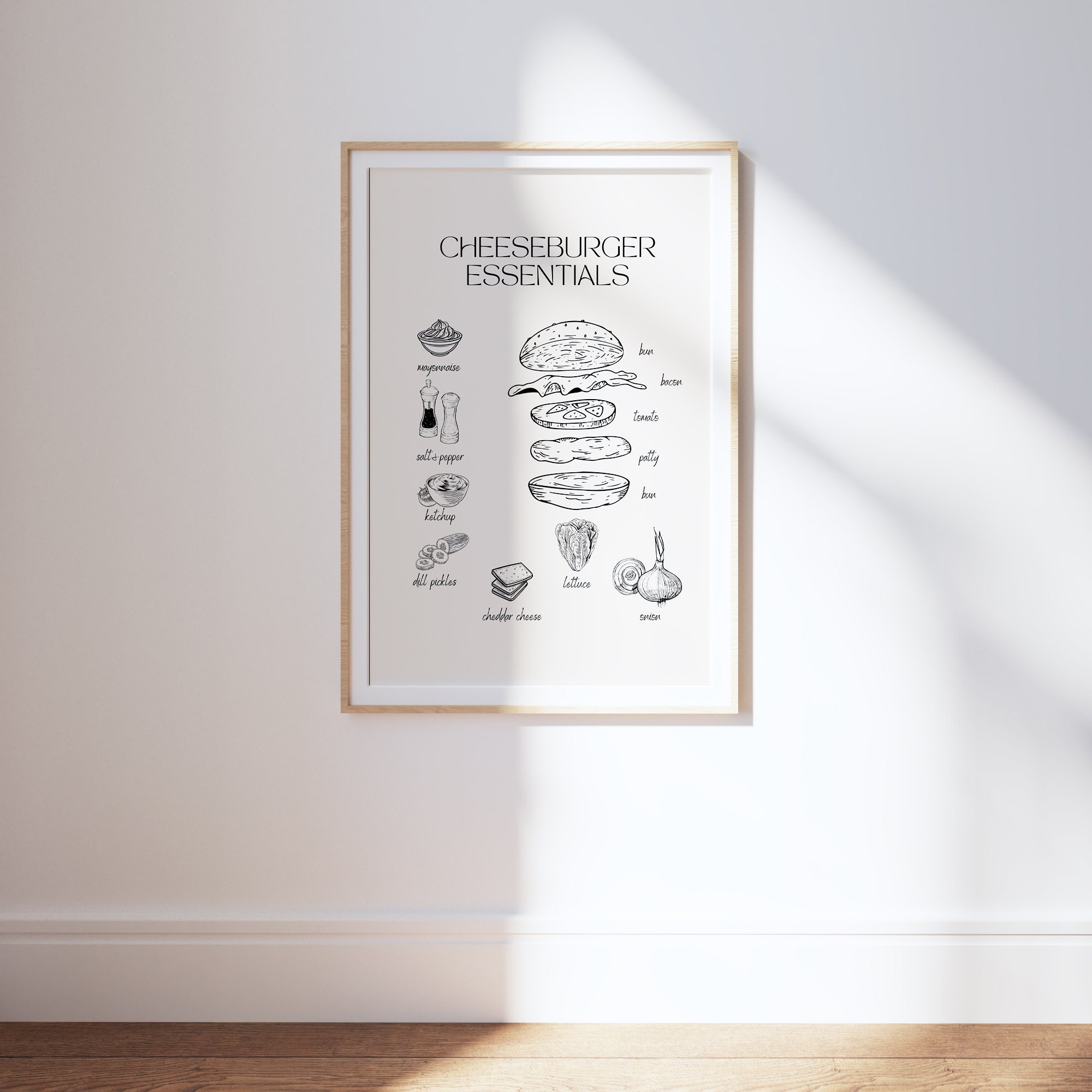 Cheeseburger Essentials Poster, Printable Hobby Prints, Kitchen Poster ...
