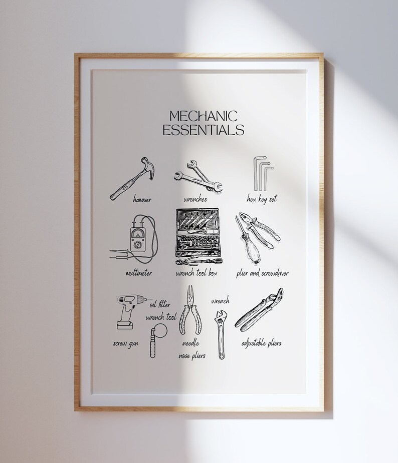 Mechanic Essentials Poster, Nature Lover Art, Printable Art, Hobby Wall ...