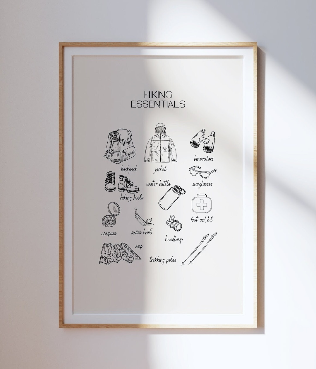 Hiking Essentials Poster, Nature Lover Art, Printable Art, Hobby Wall ...