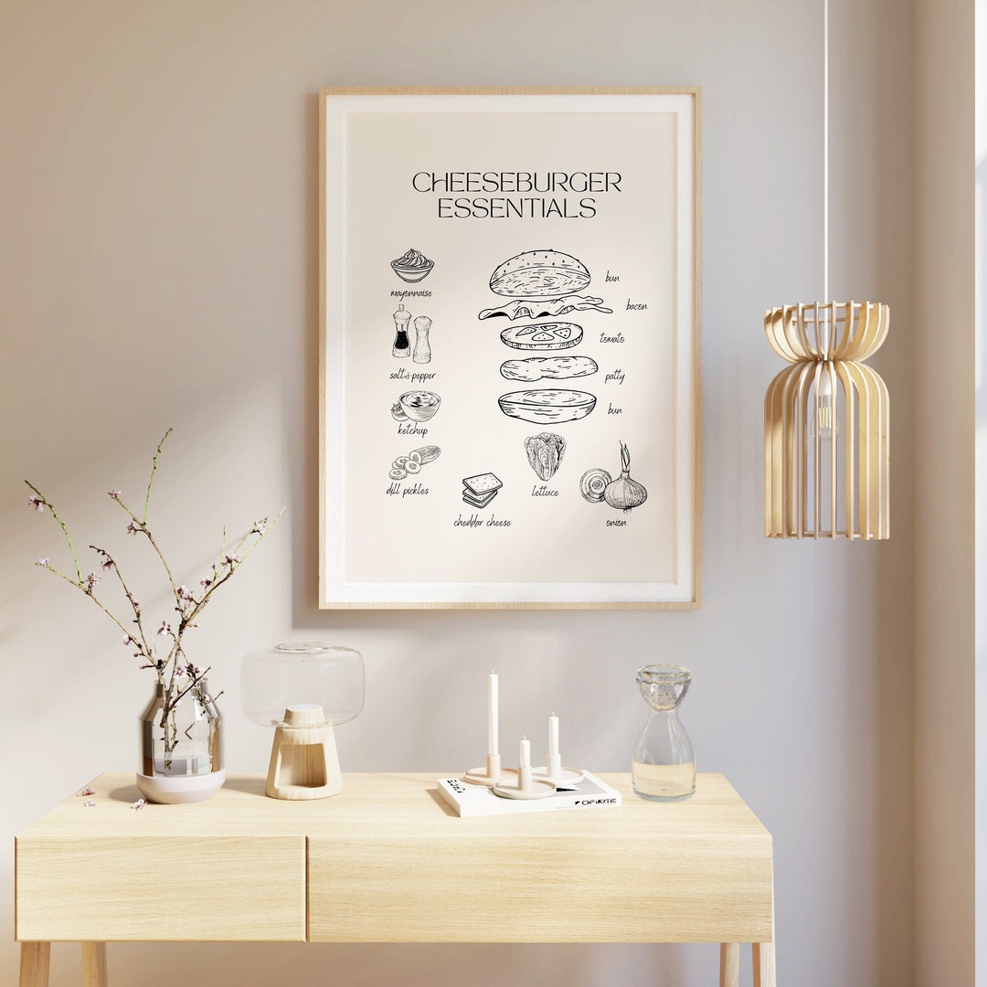 Cheeseburger Essentials Poster, Printable Hobby Prints, Kitchen Poster ...