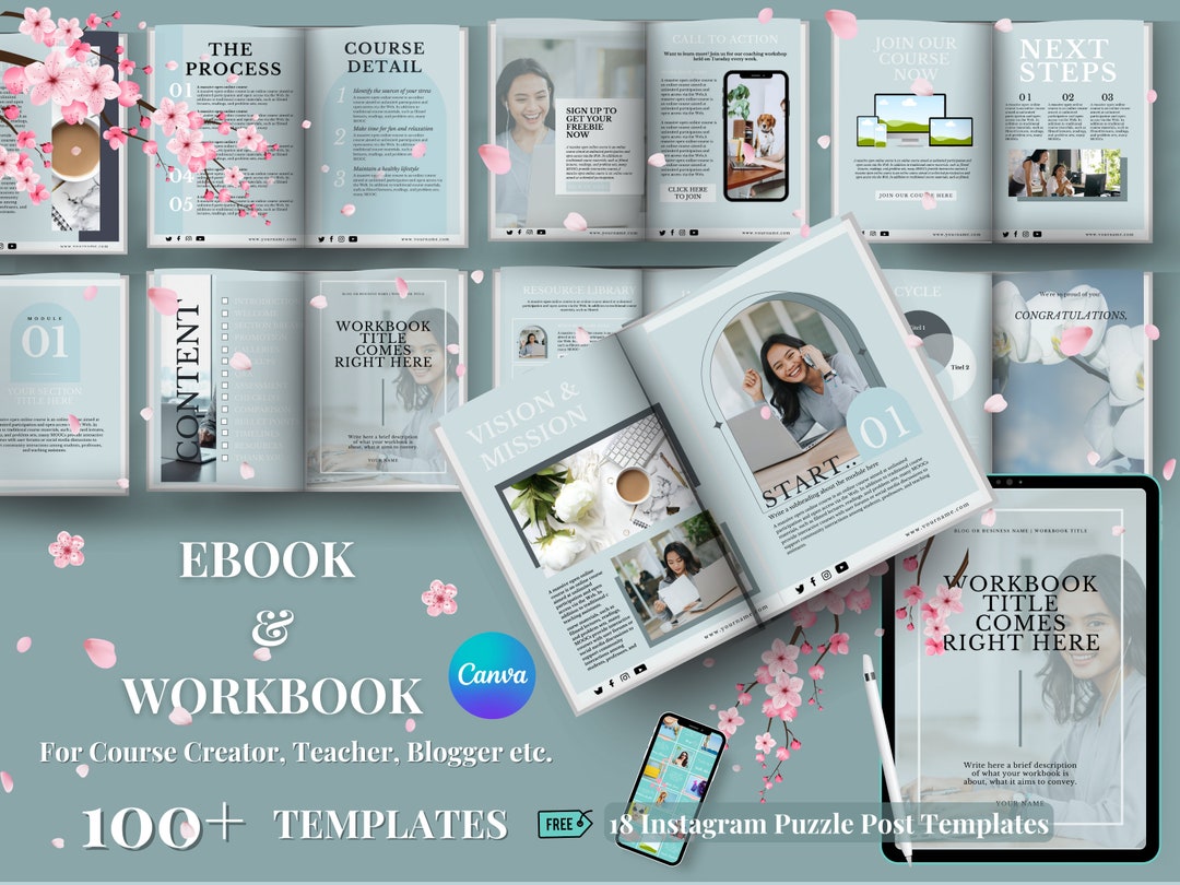 Workbook & E-book Templates, Editable Course Canva Template, Ecourse ...