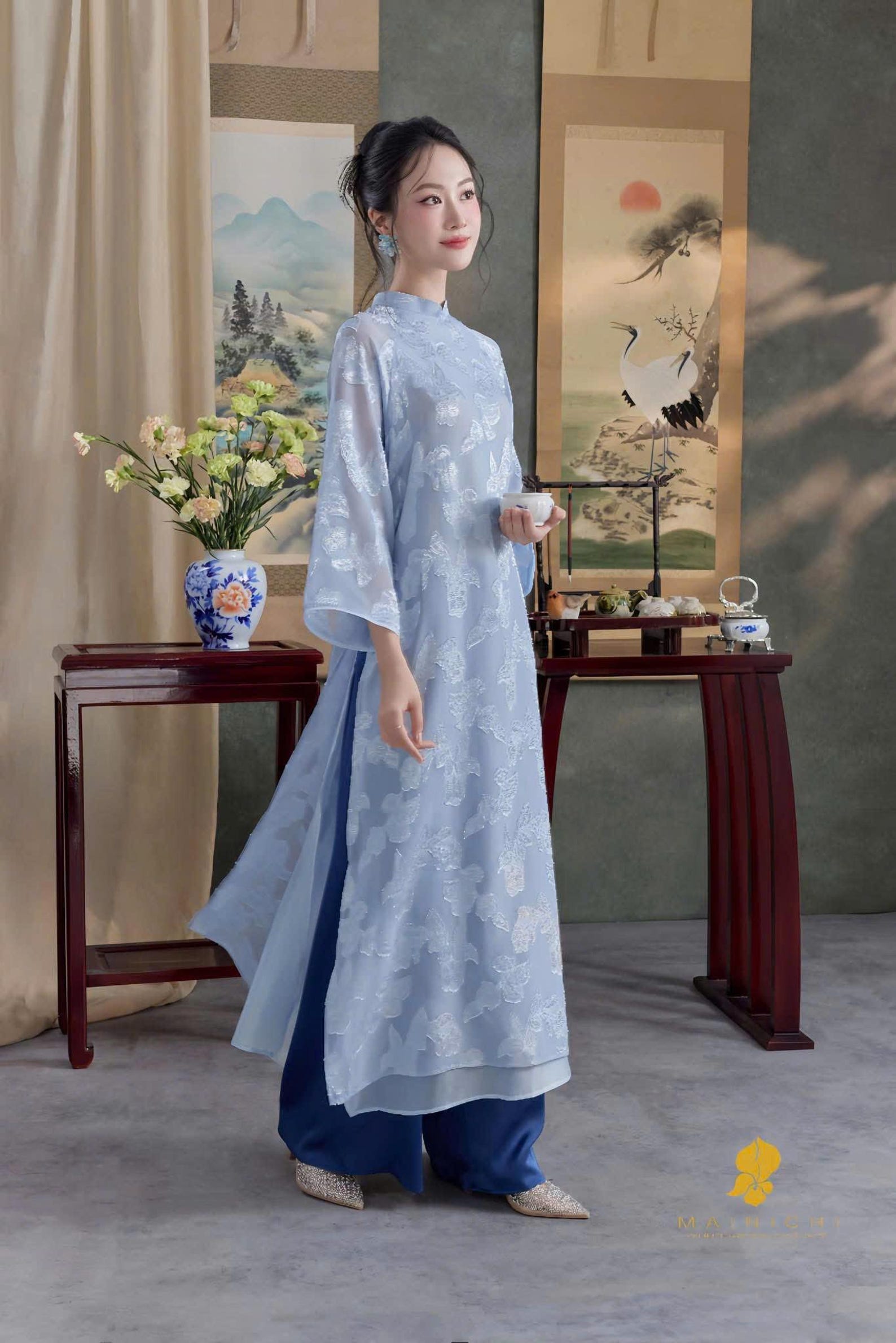 Blue Ao Dai Cach Tan| Ao Dai Dang Suong| Ao Dai Tet| Ao Dai for Women ...