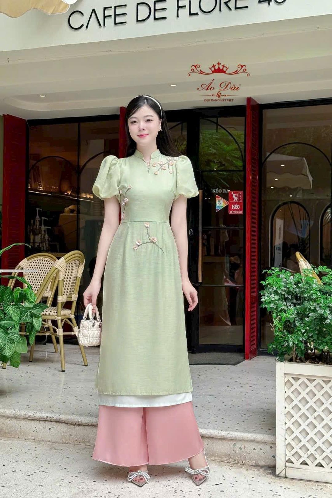 Pastel Green Modernized Ao Dai Puffy Sleeve|pre-made Modernized Ao Dai ...