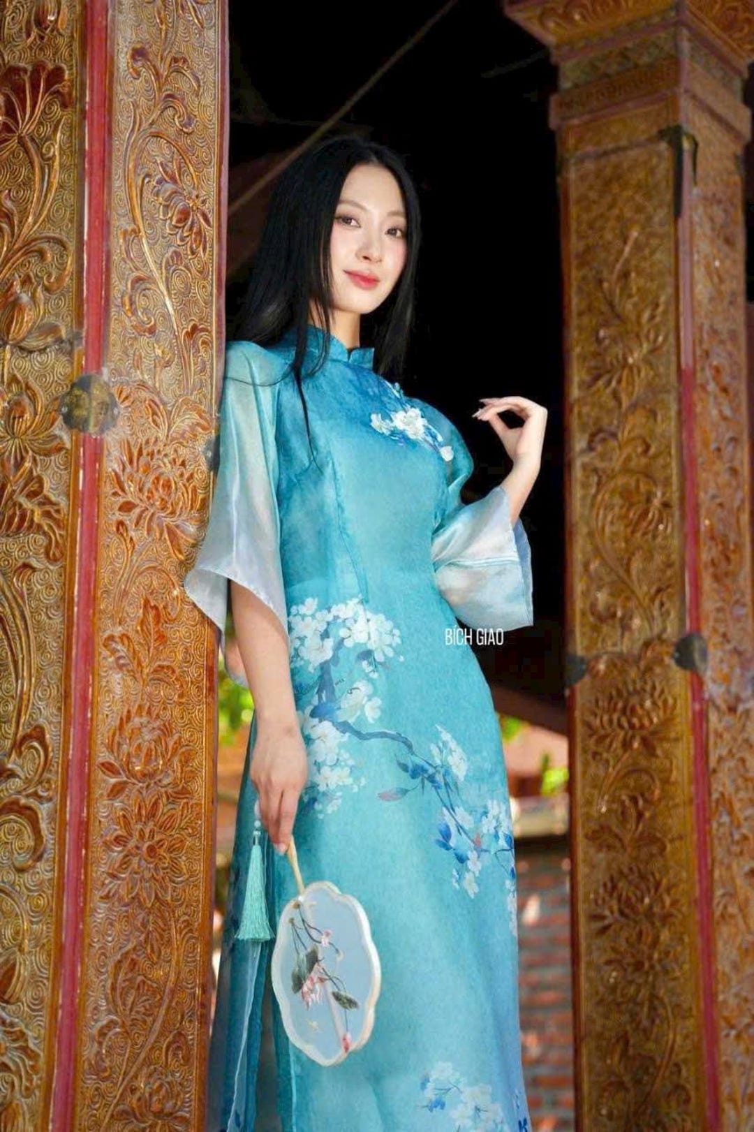 Blue 3D Flower Ao Dai Set|pre-made 3D Flower Modernized Ao Dai|ao Dai ...