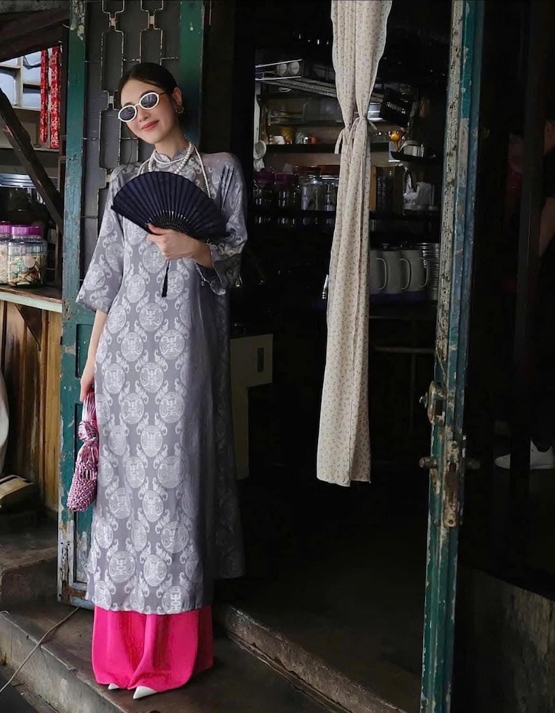 Grey Gam Modernized Ao Dai, Ao Dai Gam, Ao Dai Dang Suong, Ao Dai Cach ...