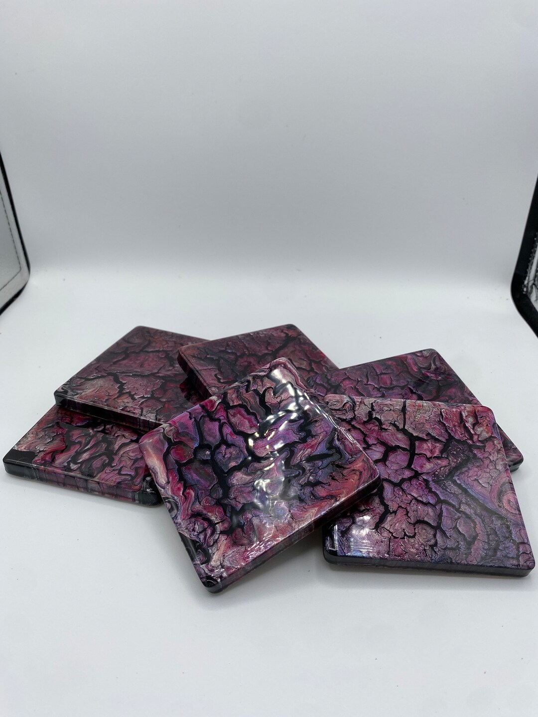 Burgundy Purple Metalic Coater Set Resin Coasters One of a - Etsy