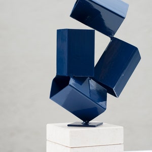 Modern Steel Blue Sculpture - Geometric Art Decor - Minimalism Cubism ...