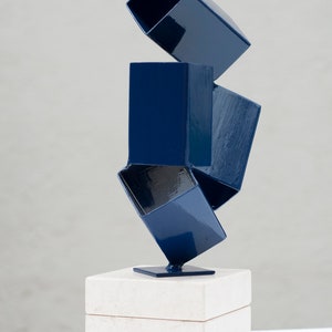 Modern Steel Blue Sculpture - Geometric Art Decor - Minimalism Cubism ...