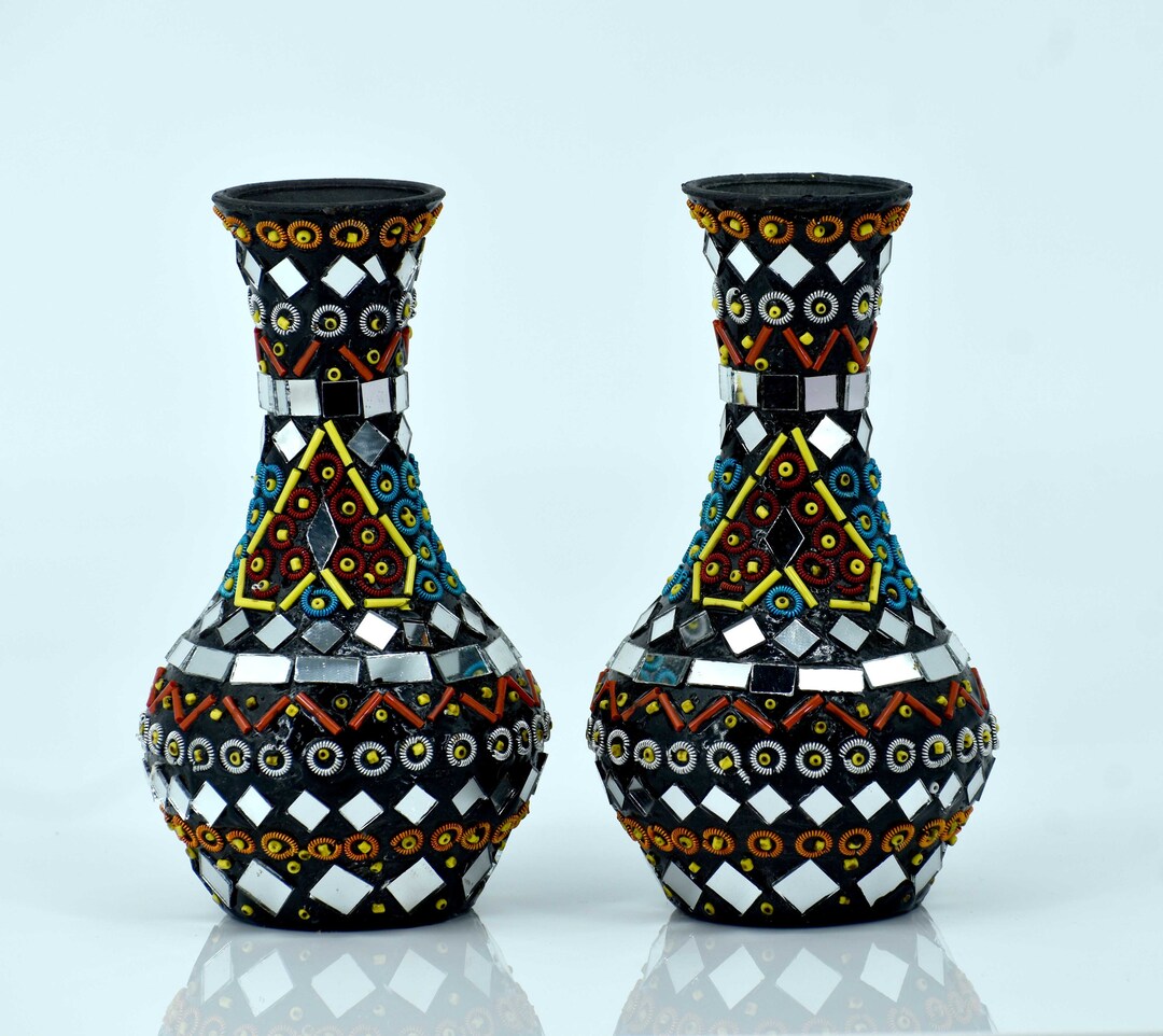 Vase Set of 2 Shisha Moti Craft Table Top Decorative Accent 8 Inches - Etsy
