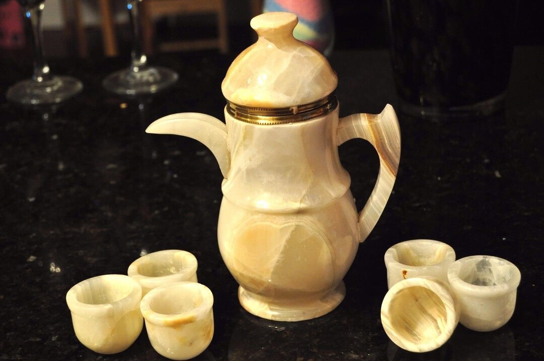 Onyx Marble Tea Pot Server Set - Etsy