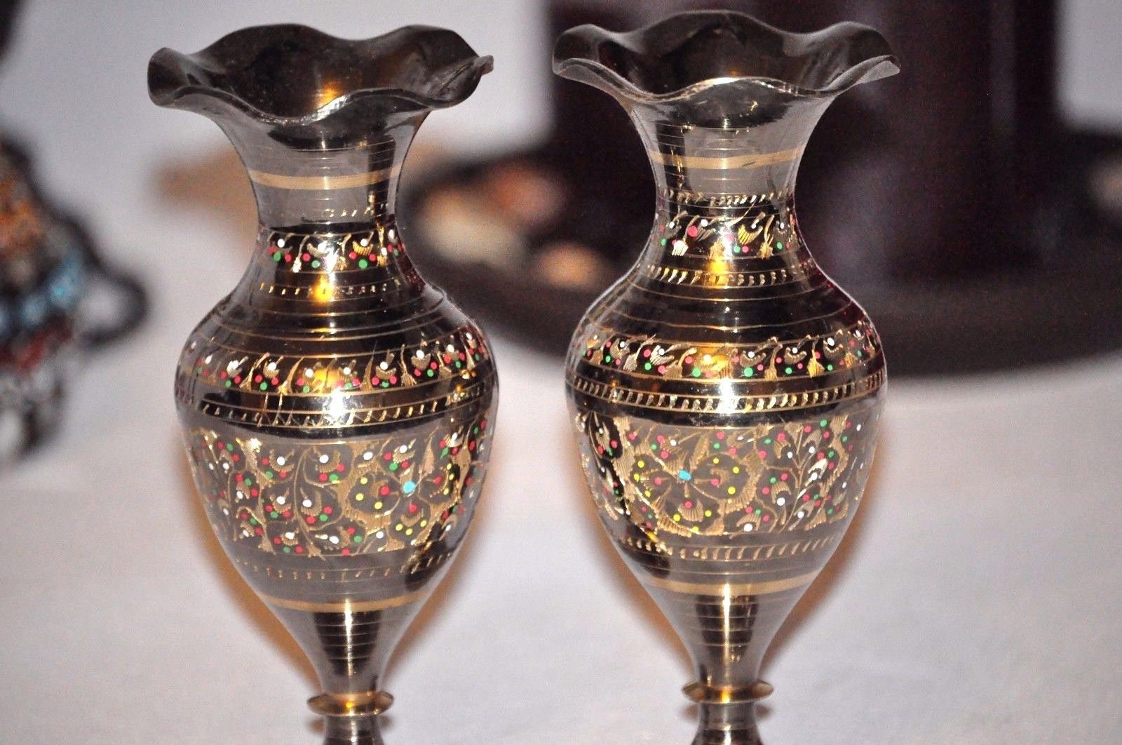 Handcarved Brass Flower Vase Pair. - Etsy