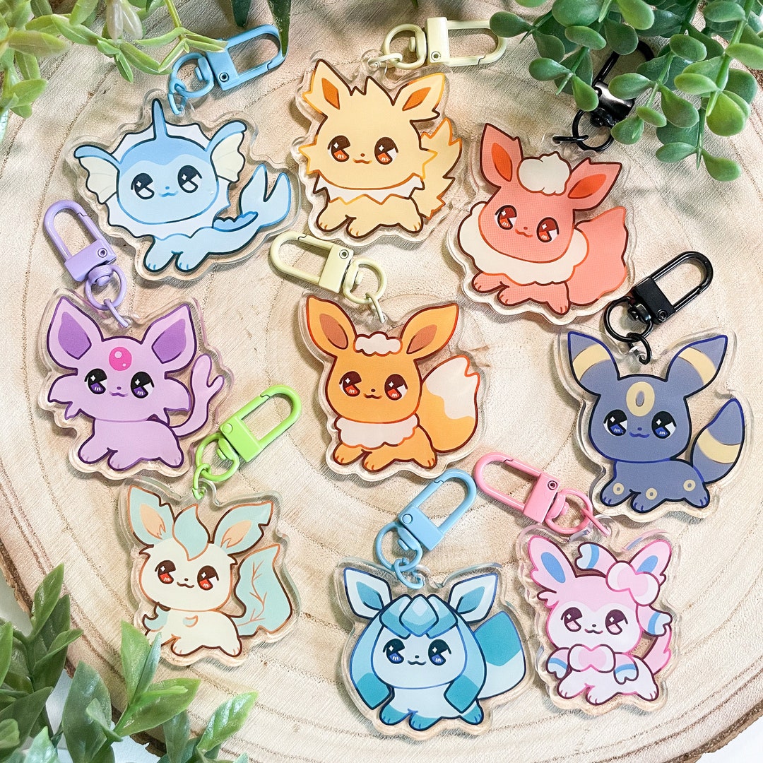 Eeveelution Pokemon Nintendo Acrylic Keychain Charm eevee, Vaporeon, Jolteon, Flareon, Espeon ...