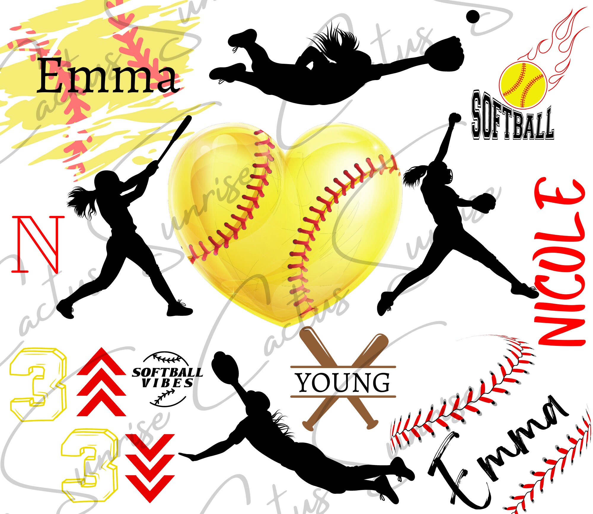 Softball Name Sublimation Template - Etsy