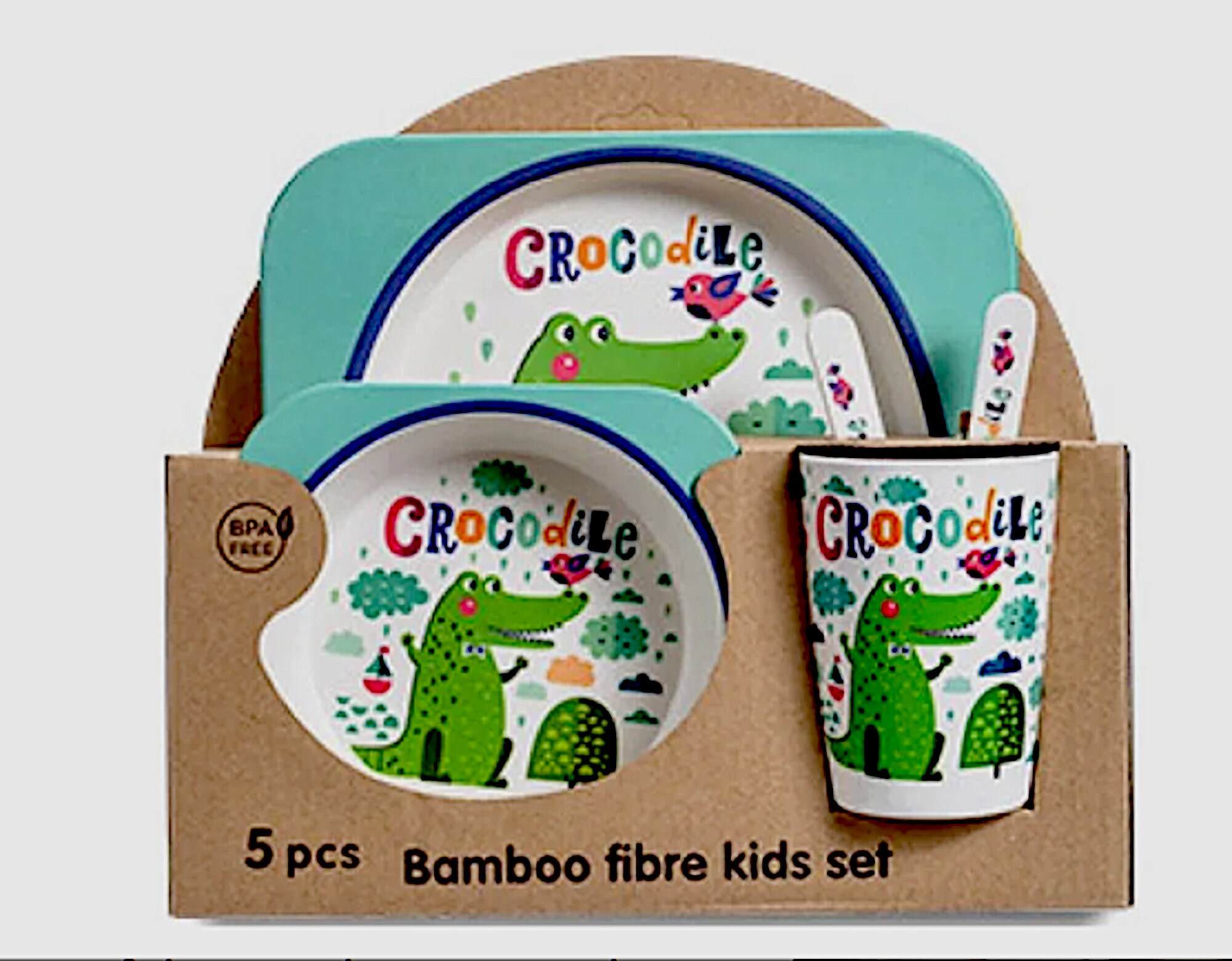 Bamboo Fiber Tableware Kids Dining Table Plates Sets 5-pieces for Baby ...