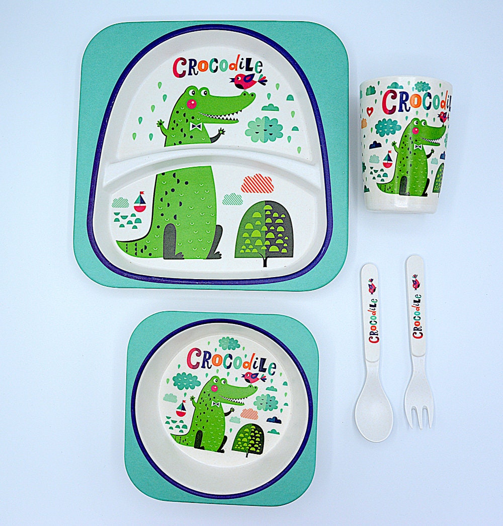 Bamboo Fiber Tableware Kids Dining Table Plates Sets 5-pieces for Baby ...