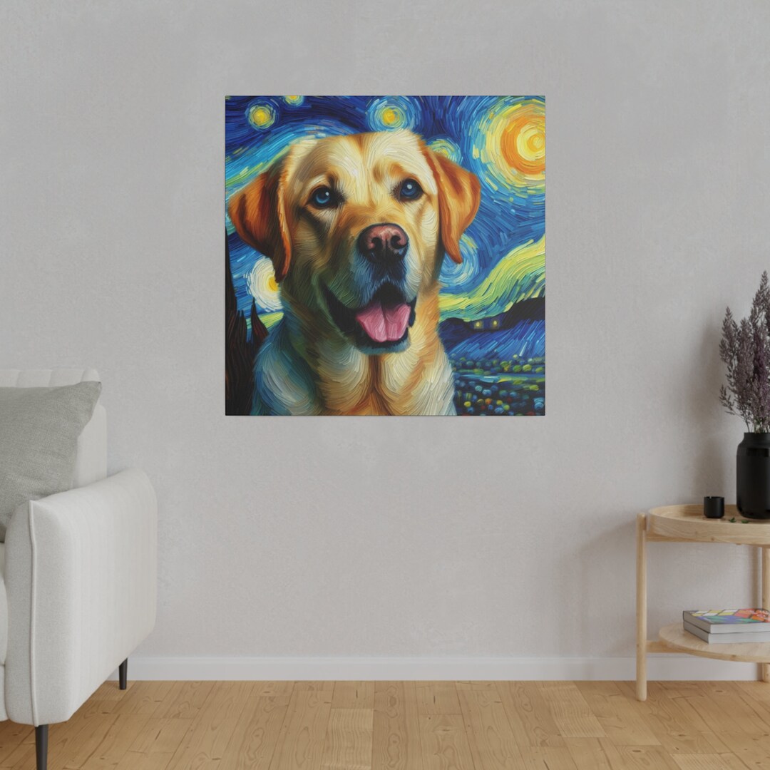 Labrador Retriever Dog Van Gogh Starry Night Style Matte Canvas ...