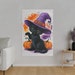 Black Halloween Cat With Witch Hat and Pumpkins Matte Canvas, Stretched ...
