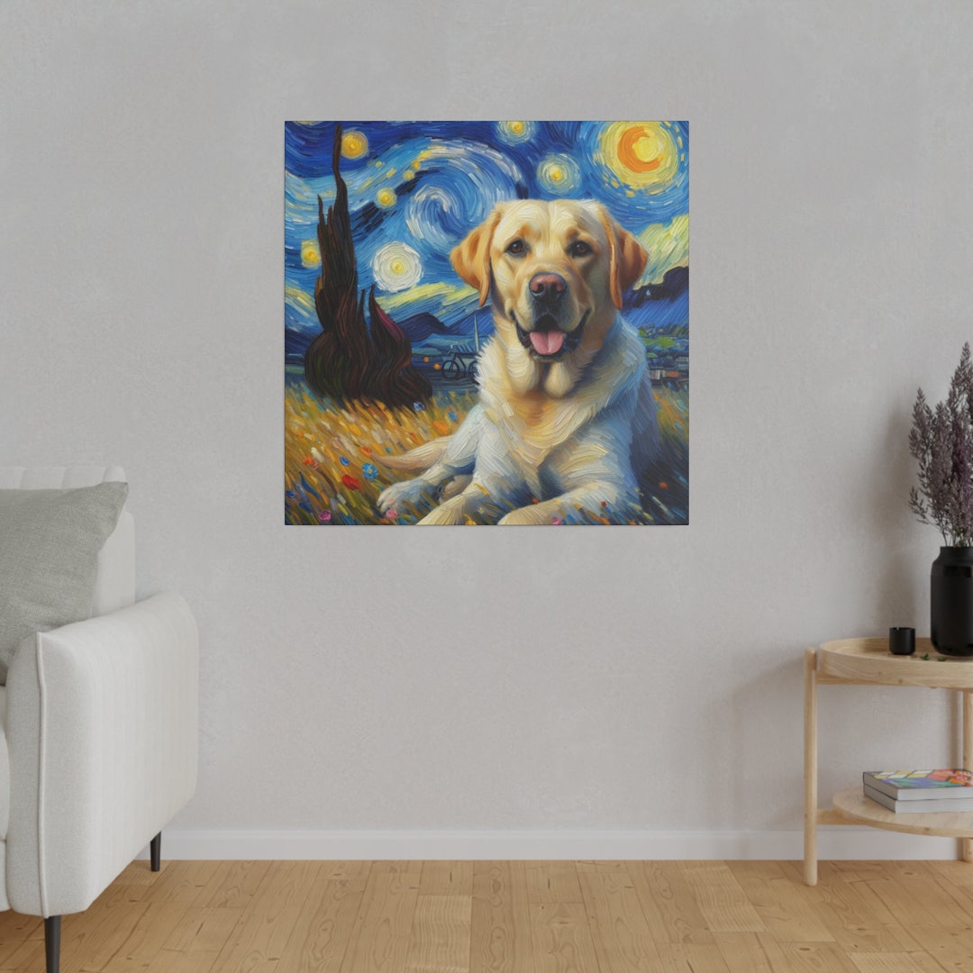 Labrador Retriever Dog Van Gogh Starry Night Style Matte Canvas ...