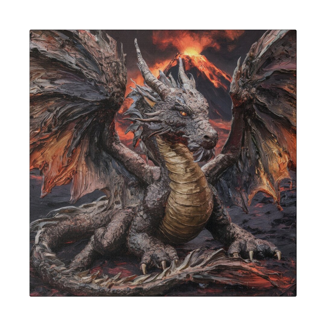 Dragon and Volcano Illustration Matte Canvas, Stretched, 0.75" - Etsy