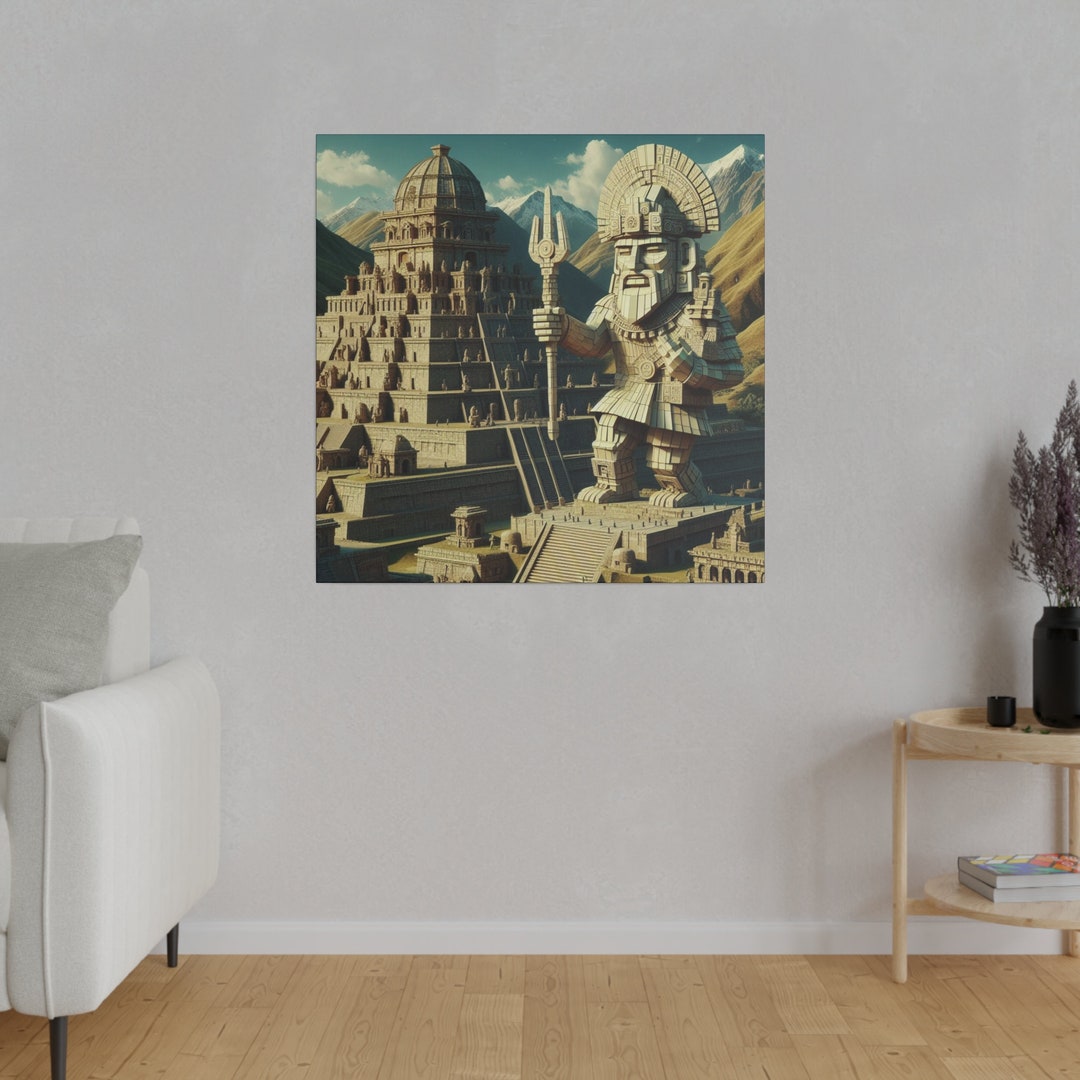 Ancient Giant Statue and Temple Illustration Matte Canvas, Stretched, 0 ...