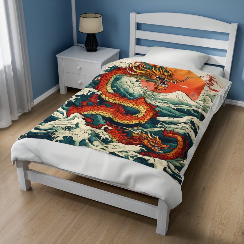 Red Dragon in the Waters Velveteen Plush Blanket - Etsy