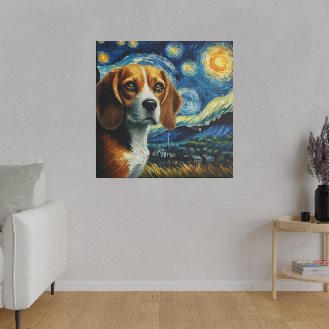 Beagle Dog Van Gogh Starry Night Style Matte Canvas, Stretched, 0.75 ...