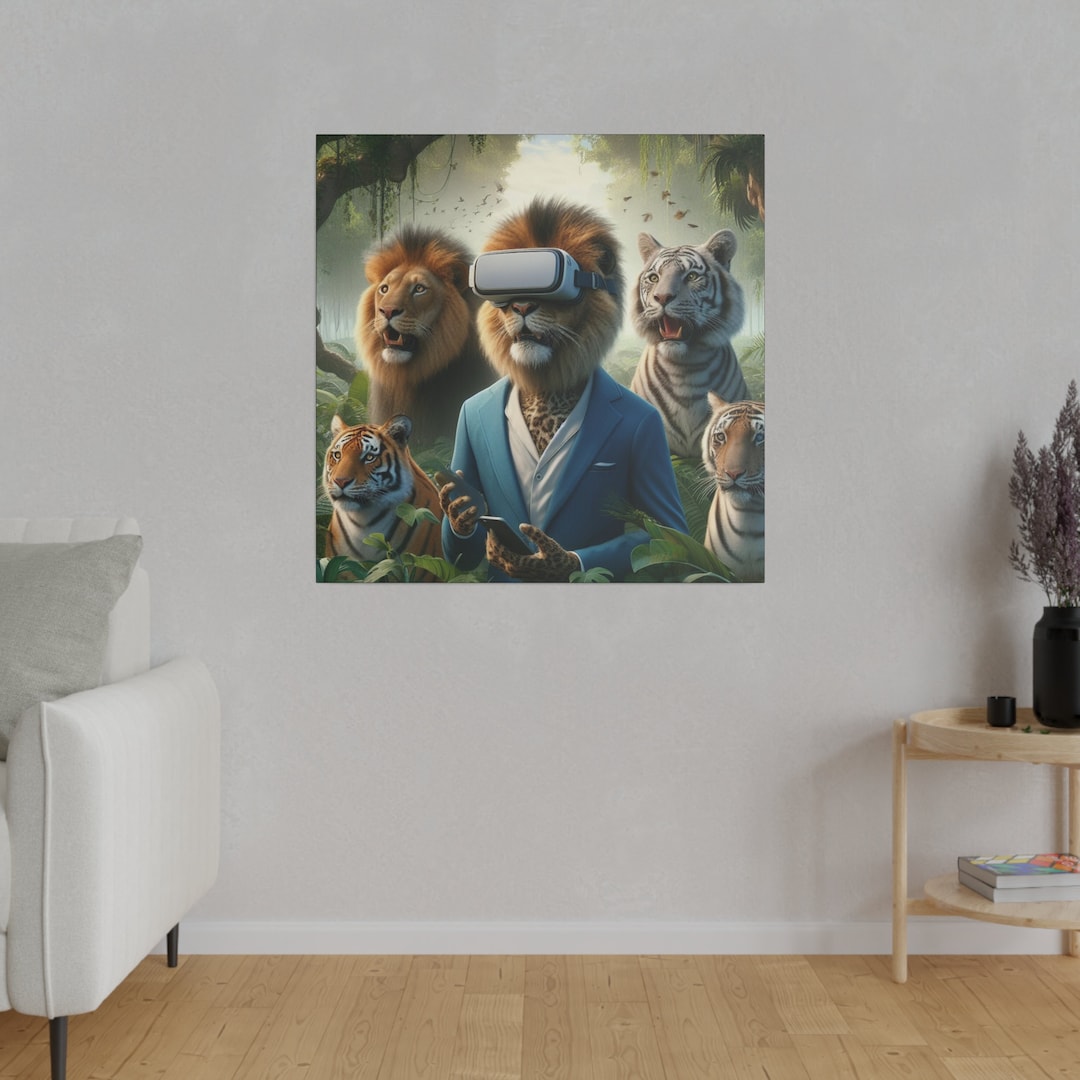 Lion With VR Headset With Tigers Matte Canvas, Stretched, 0.75" - Etsy