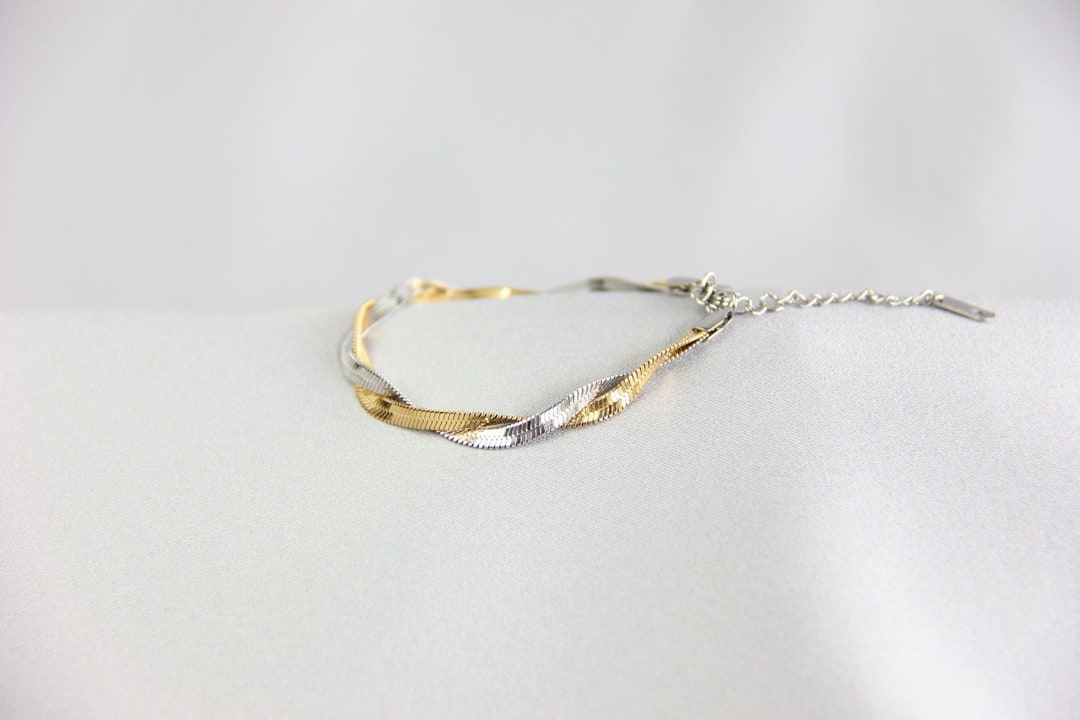 Duo Color Braided Herringbone Chain Bracelet Twisted Flat - Etsy