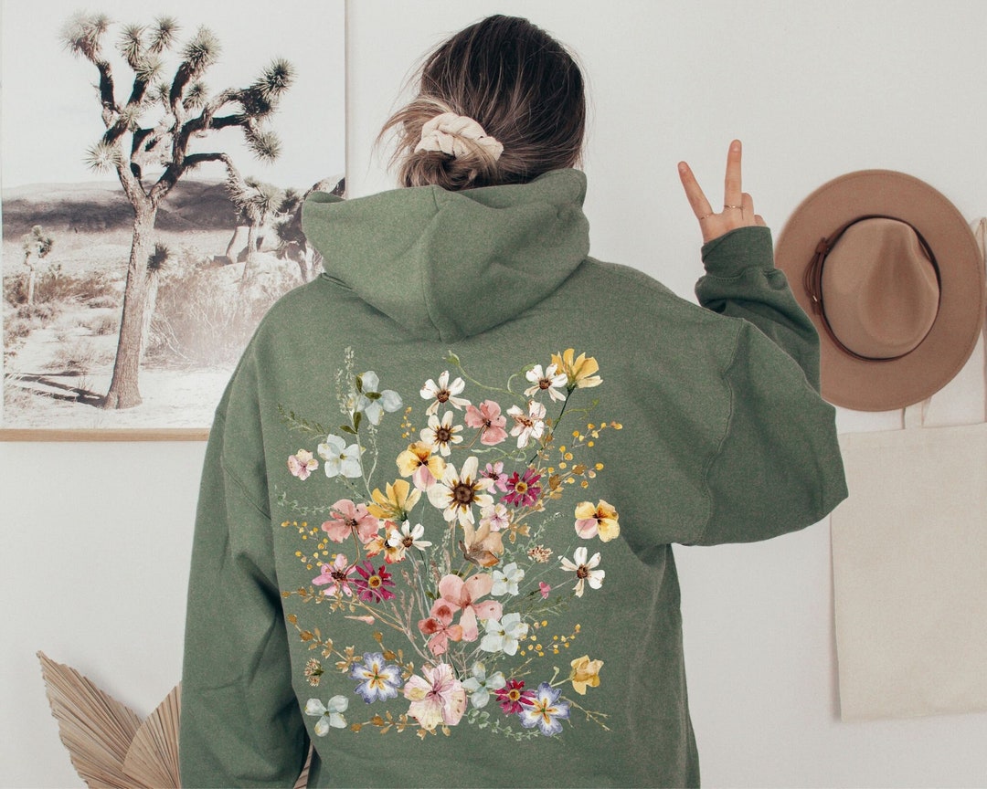 Pressed Flower Hoodie Sweatshirt Boho Wild Flower Hooded Sweatshirt