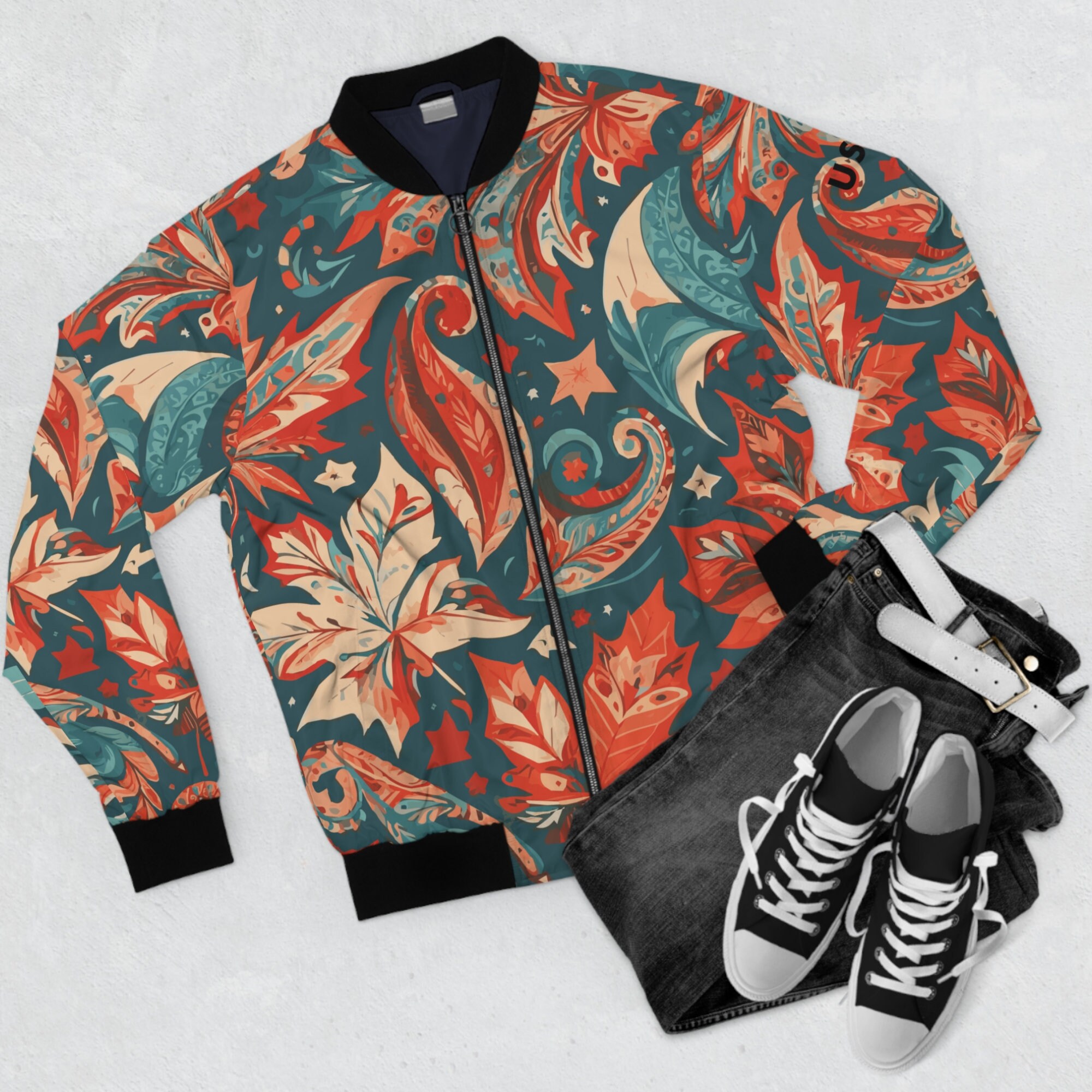 Maple Leaf Blue Paisley Bomber Jacket, Souvenir Jacket, Sukajan Jacket ...