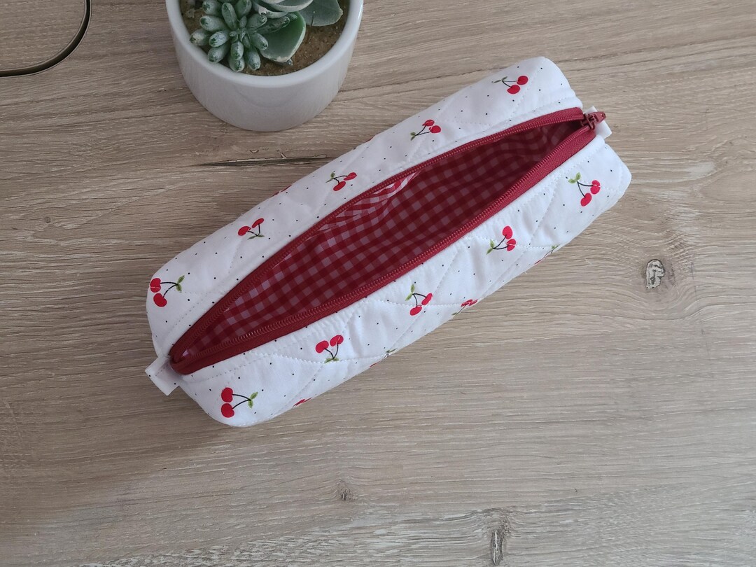 Quilted Cherry Pencil Case: Slim Floral Pen Pouch - Etsy