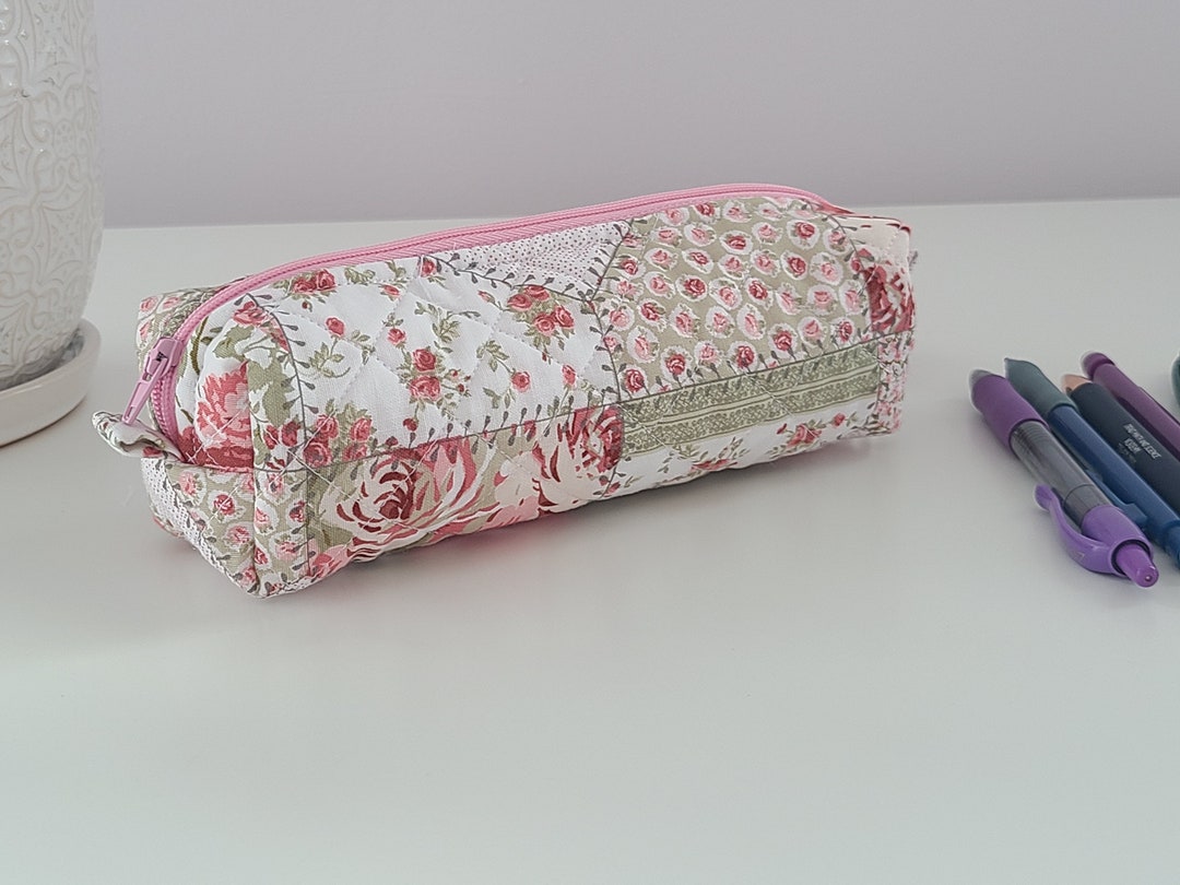 Quilted Pencil Case Slim Pencil Case Floral Pencil Case - Etsy