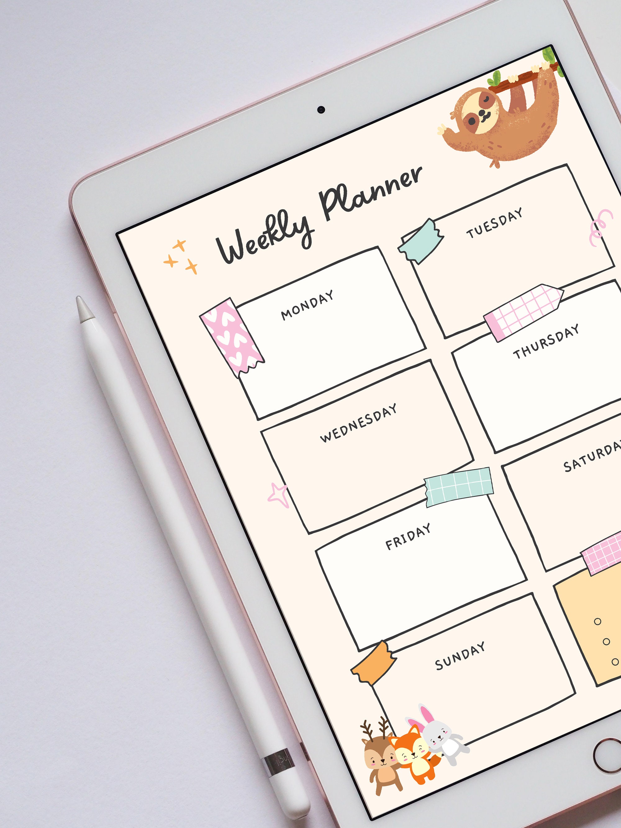 Cute Animals Weekly Planner Printable Weekly Planner Digital Weekly ...