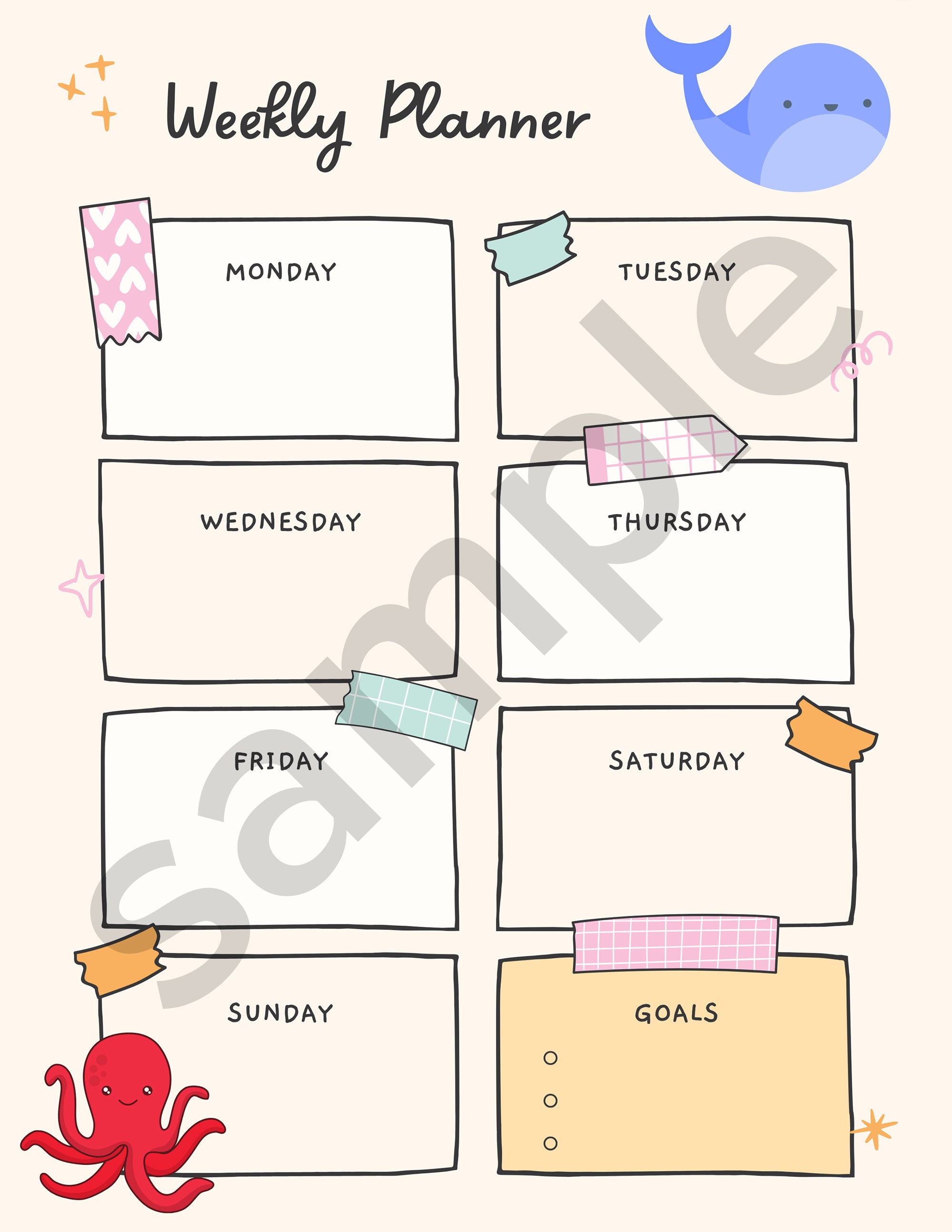 Cute Animals Weekly Planner Printable Weekly Planner Digital Weekly ...