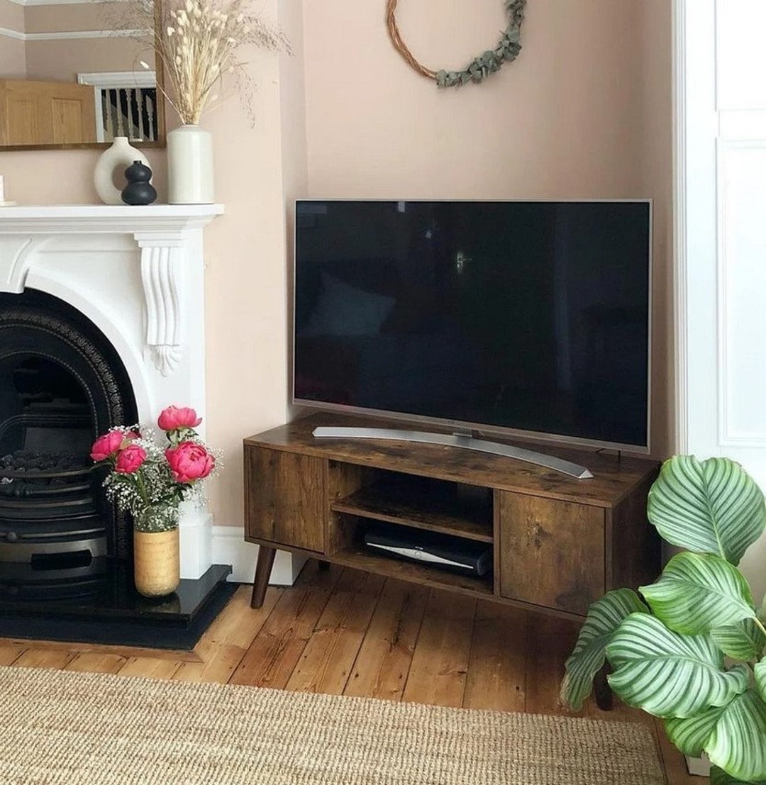 Retro TV Stand Mid-century Modern TV Cabinet Dark Brown TV - Etsy