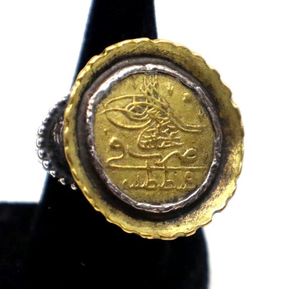 Antique Ottoman Empire Coin Ring Sultan 10k Mount SIl… - Gem