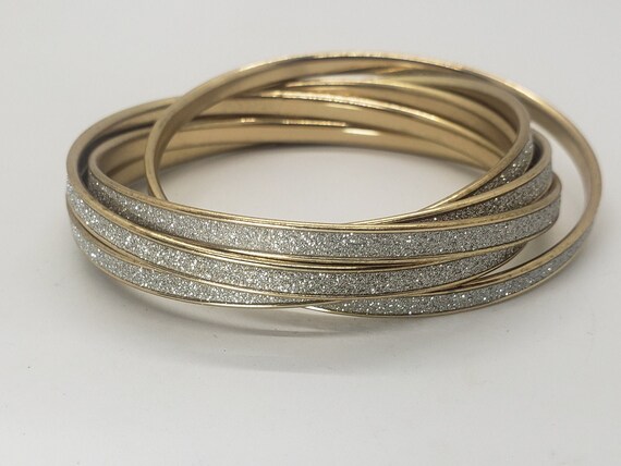 Steve Madden Goldtone Sparkle Interlocking Bangles - Gem