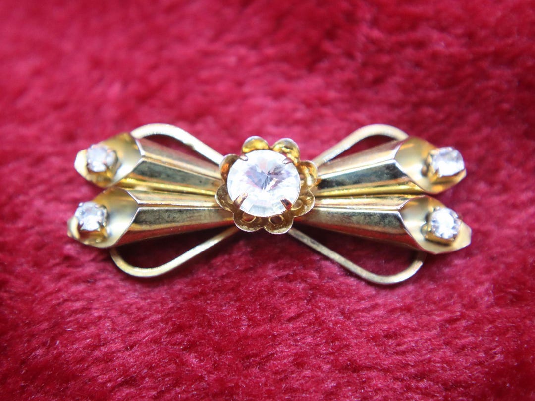 Vintage 1950s Mid-century Atomic Ribbon Brooch – Gold Tone With Prong ...
