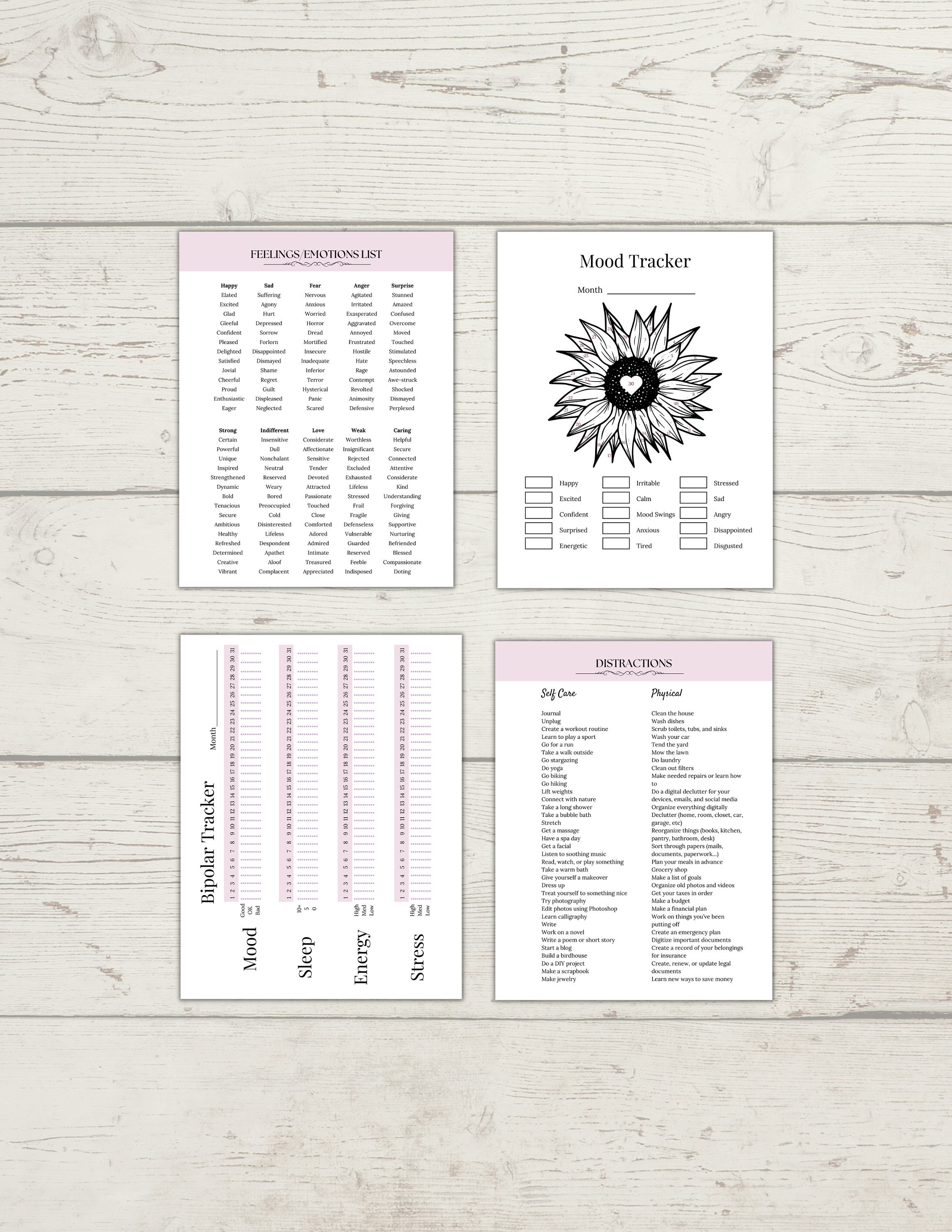 Floral Bipolar Therapy Tracker Purple Flower Journal Bipolar Disorder ...