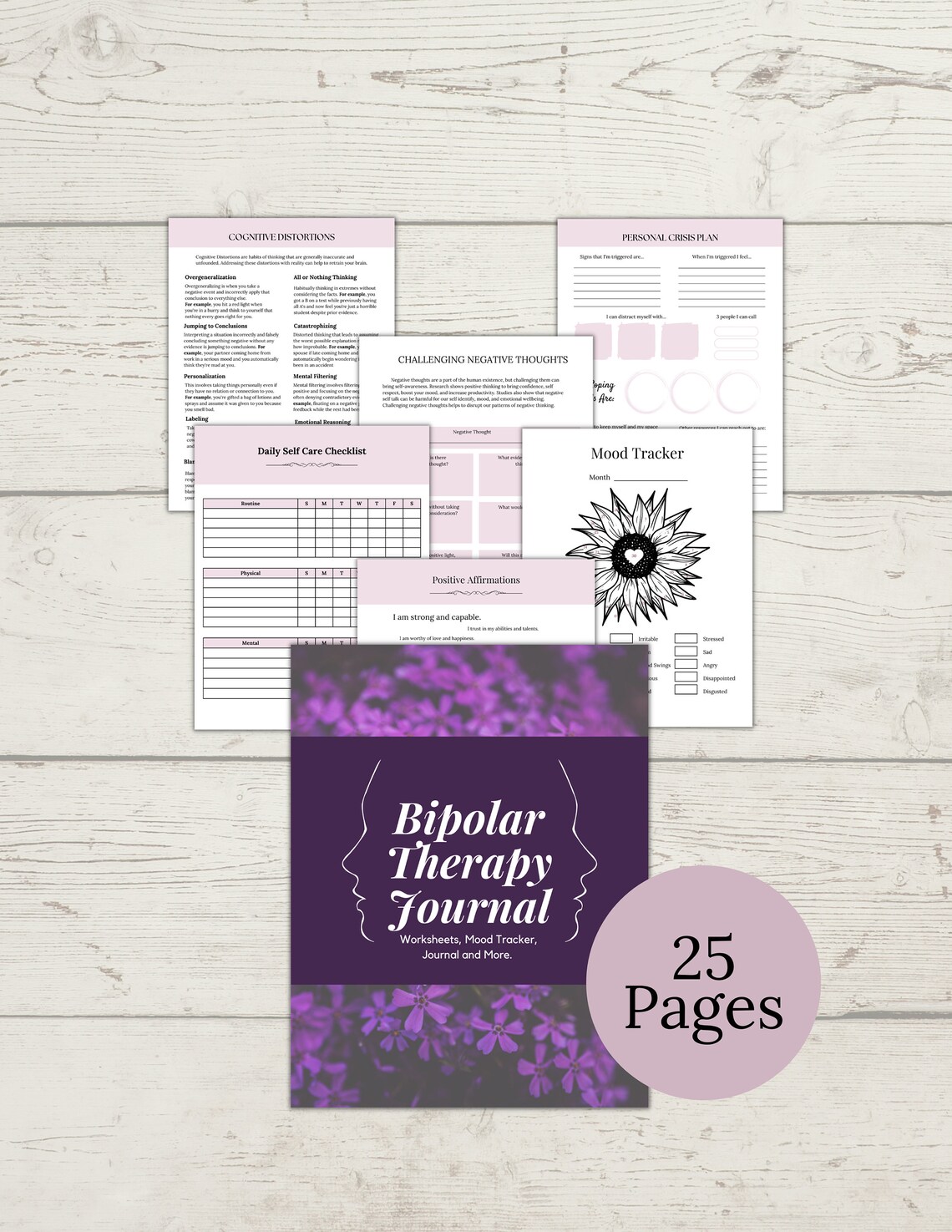 Floral Bipolar Therapy Tracker Purple Flower Journal Bipolar Disorder ...