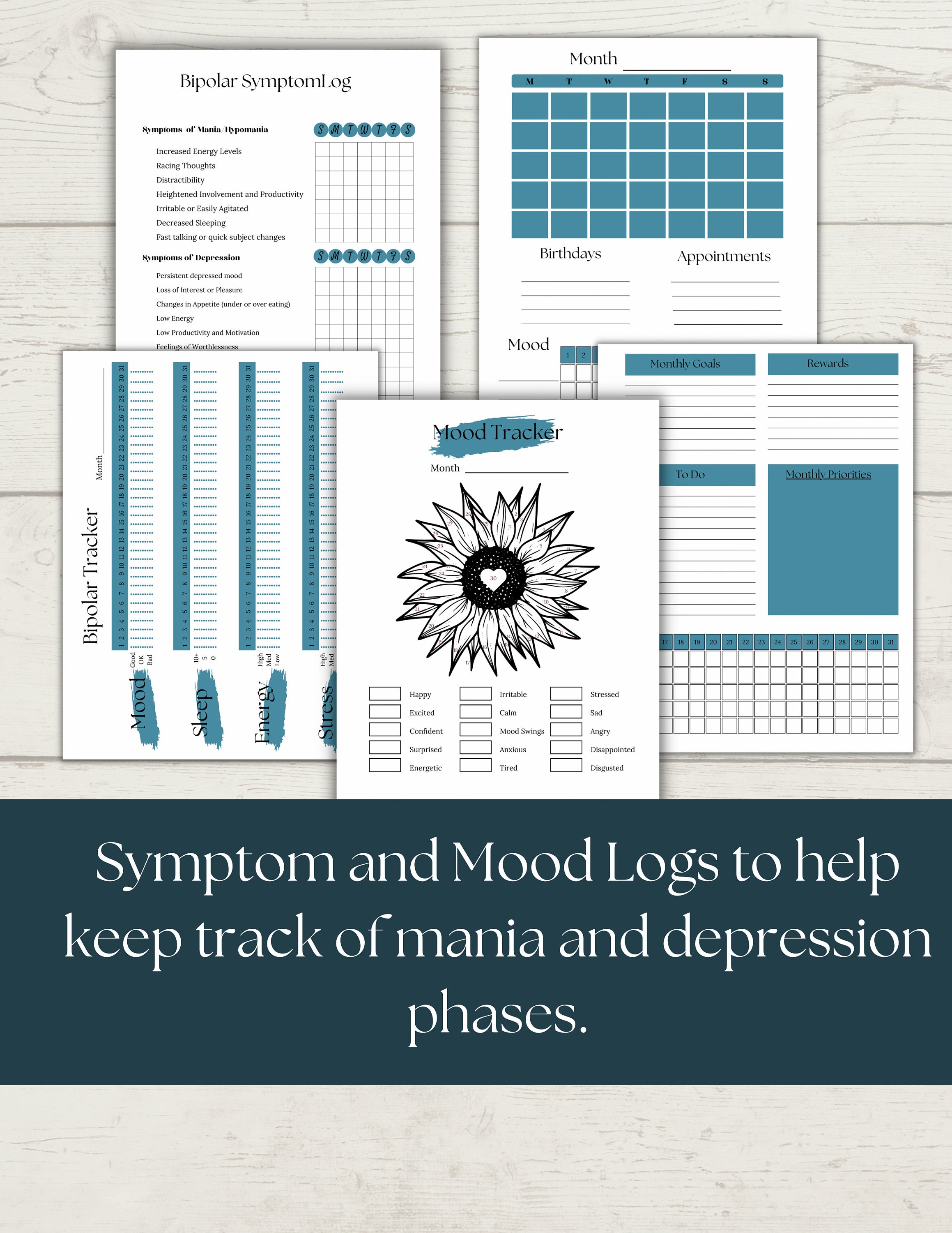 Bipolar Disorder Journal Bipolar Symptom Log Bipolar Mood Tracker ...
