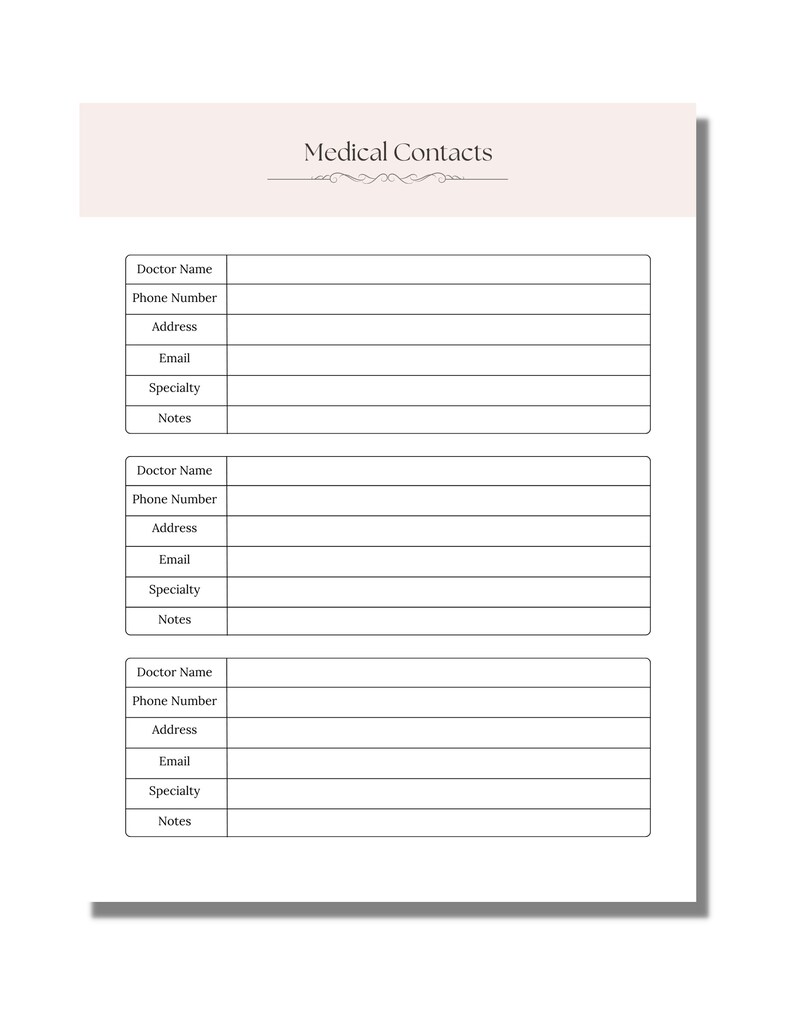 Medical Planner, Downloadable Planner, Printable Medical Information ...